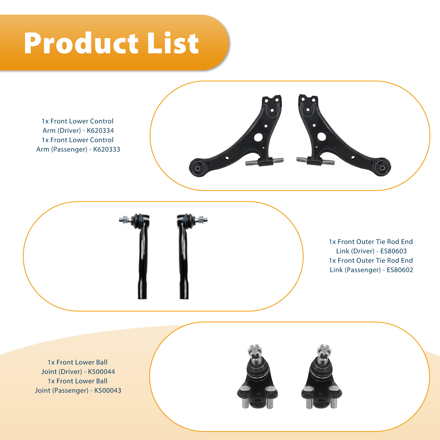 6Pcs Front Lower Control Arm Kit for 2008 - 2011 Toyota Camry Avalon ...
