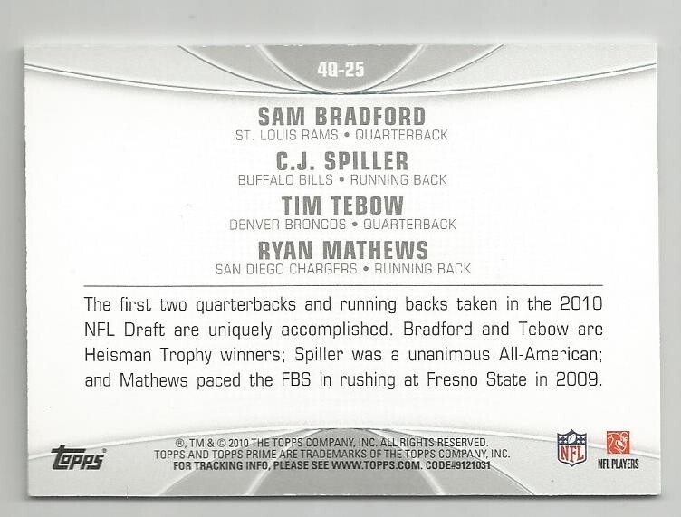 2010 Topps Prime 4th Quarter Sam Bradford Rookie Tim Tebow Spiller ...