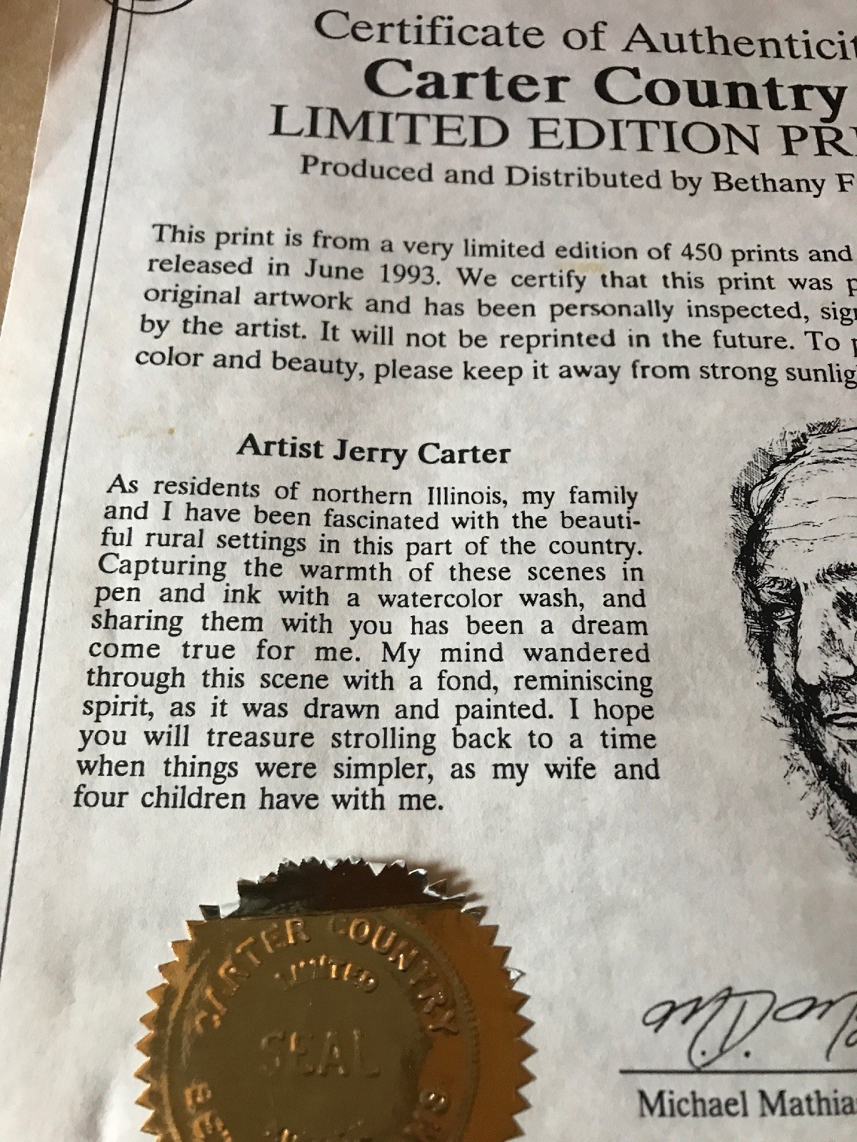 "Carter Country" by Jerry Carter 1993 Signed 91/450. 13x16 Psalm 24:1 ...