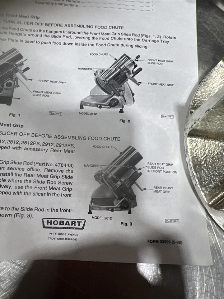 Hobart Food Chute 00-873604 Fits Slicers 1612, 1712, 1812,1912, Ect ...