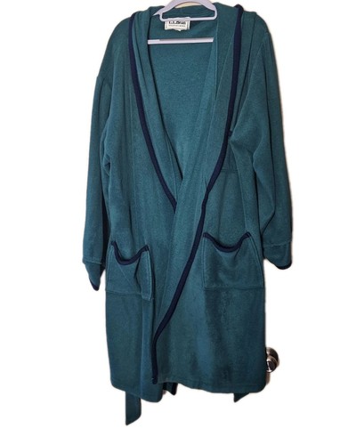 LL BEAN Robe Womens L Fleece Bathrobe Shawl Collar Belted Tie Waist ...