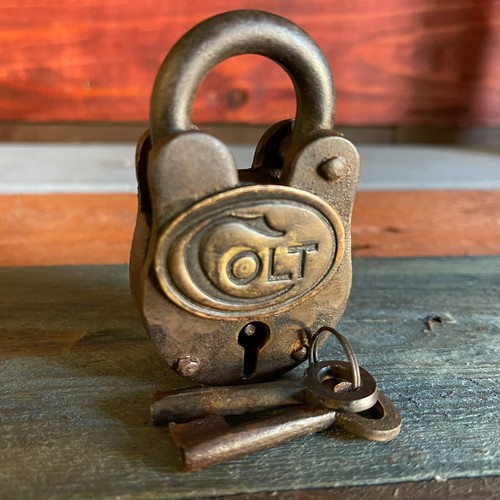 Colt Firearms Cast Iron Lock, Padlock, Brass Tag Colt Logo, Antique ...