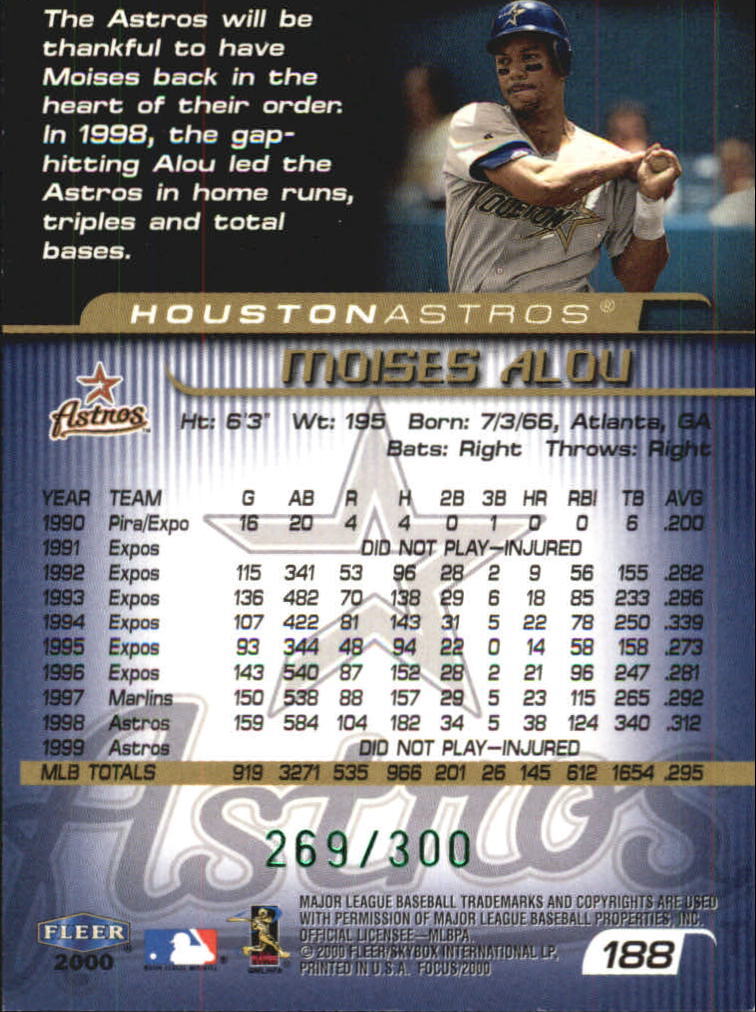 2000 Fleer Focus Masterpiece Mania Astros Baseball Card #188 Moises Alou/300 | eBay
