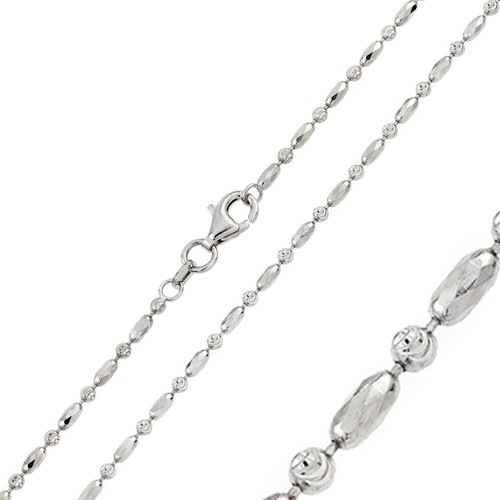 Sterling Silver 2mm Diamond Cut Alternating Oval Round Bead Ball Chain ...