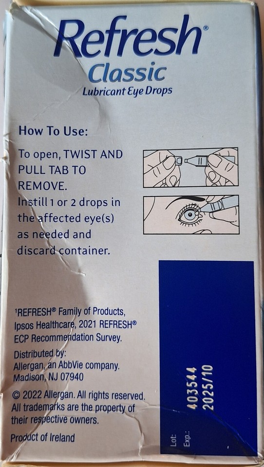 Refresh Classic Lubricant Eye Drops Sterile Single Use 50ct Exp 10/2025 ...