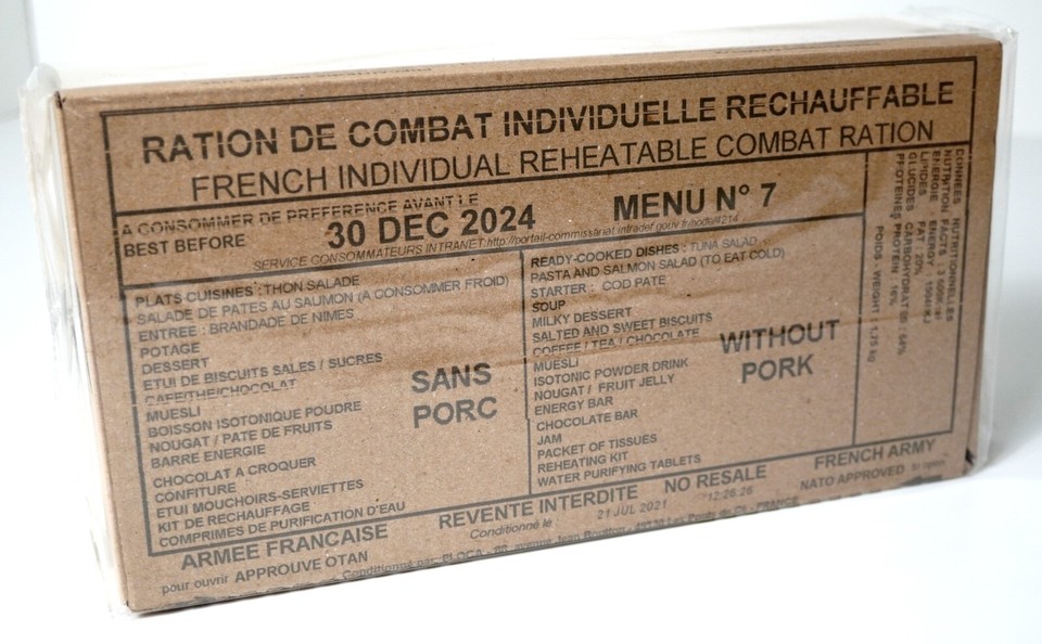 French Army RCIR Ration Pack Menu 7 (Expiry Dec 2024) NATO 24 Hour Meal ...