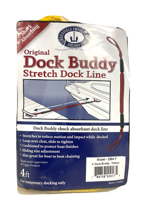 Stretch Dock Line 4' Dock Buddy DB4Y Sliding Adjustment Boat Jet Ski ...