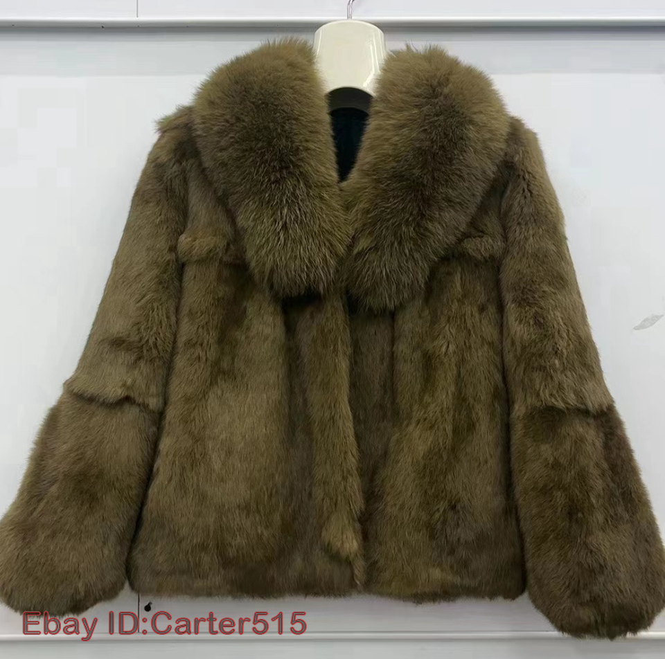 Women Clothing Real Rabbit Fur Coat with Fox Fur Collar Fashion Jacket ...