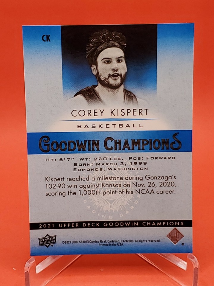 Corey Kispert 2021 Upper Deck Goodwin Champions Platinum Rainbow ...