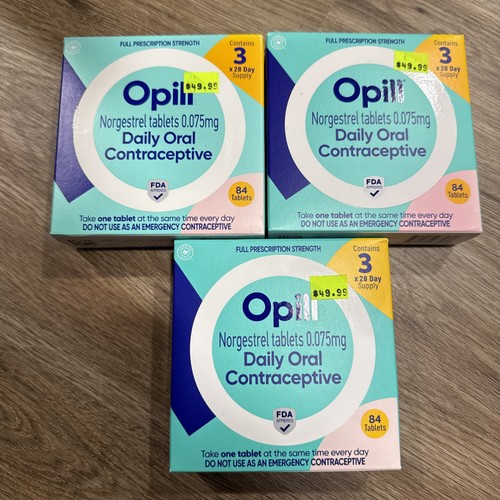 Opill (3 Boxes) Daily Oral Contraceptive 0.075mg 9 Months 252 Tablets ...