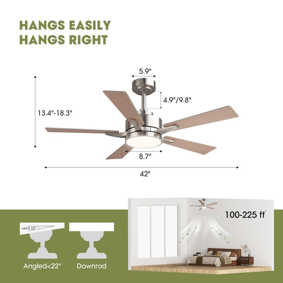 Ceiling Fan with Light, 42" Modern Low Profile Ceiling Fan with Light ...