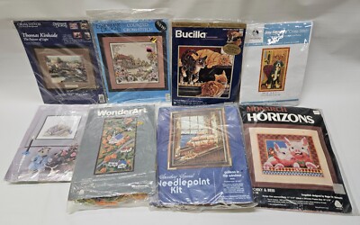 Lot of Eight (8) Cross Stitch, Longstitch, & Needlepoint KIts, New | eBay