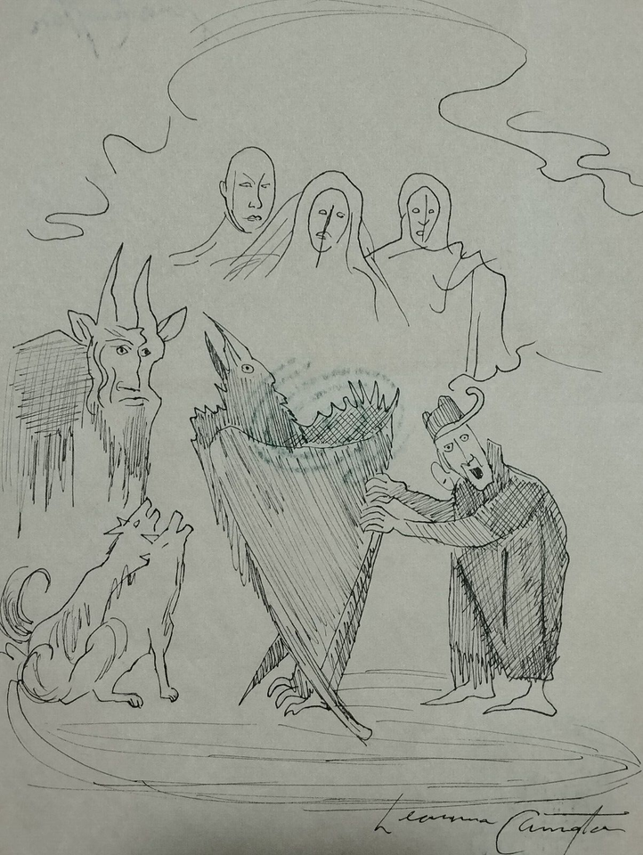 Leonora Carrington Drawing on paper (Handmade) signed and stamped mixed ...