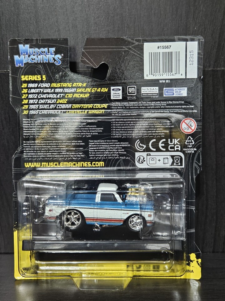 MUSCLE MACHINES 1:64 1972 CHEVROLET C10 PICKUP TRUCK BLUE & WHITE W ...