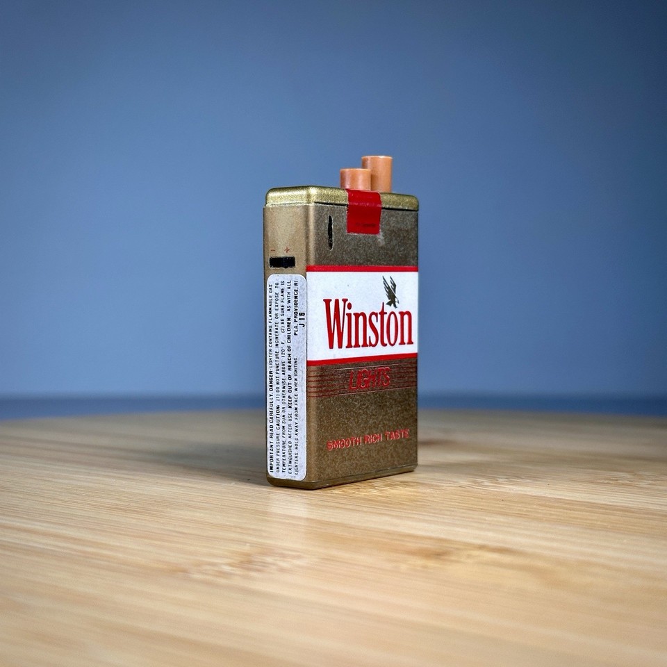 Vintage Winston Lights Cigarette Pack Lighter Gold Metal Case ...