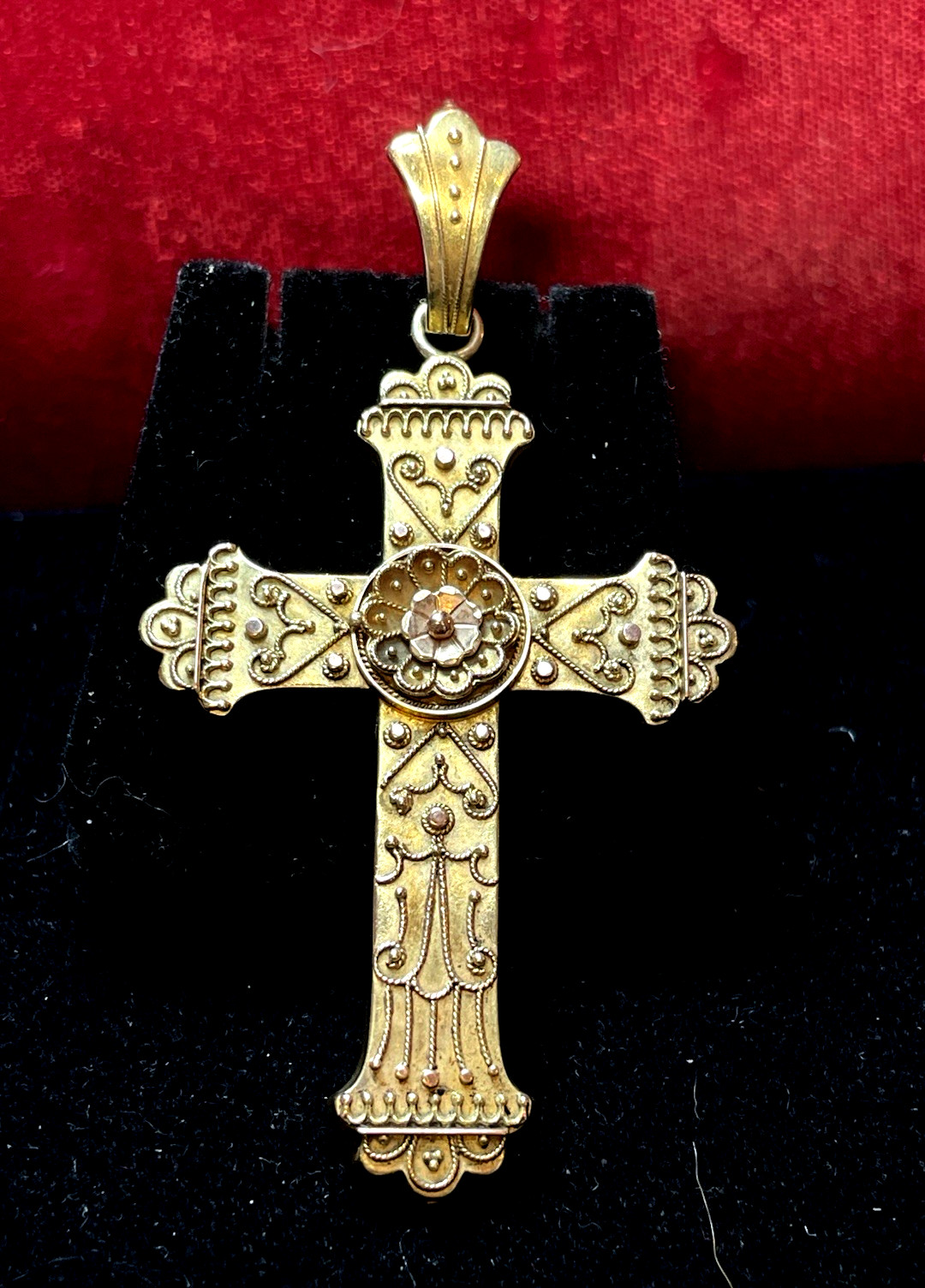 14K GOLD LARGE HEAVY CROSS VICTORIAN ETRUSCAN REVIVAL… - Gem