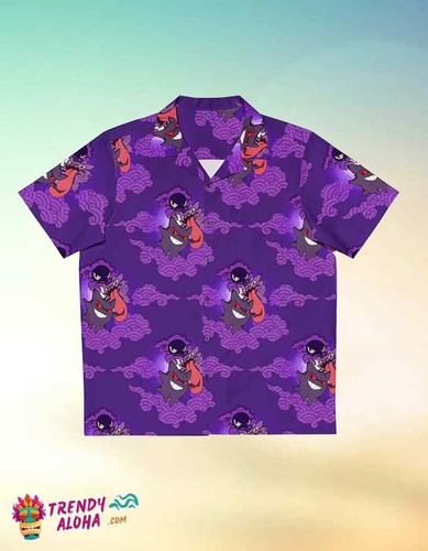 Spooky Ghost Type Print Men’s Hawaiian Aloha Shirt for Halloween ...
