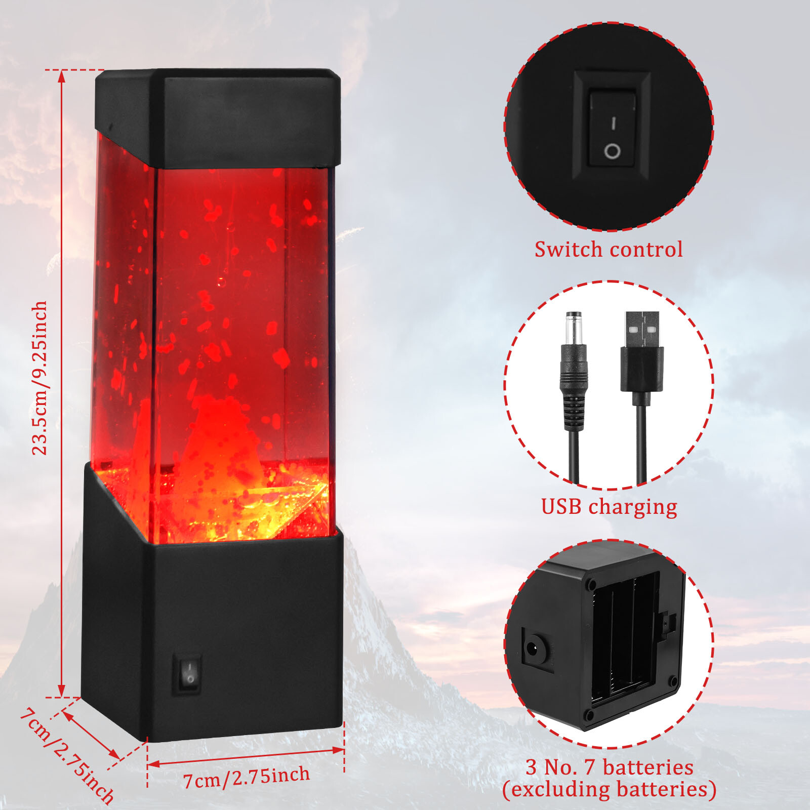 LED Volcano Lamp USB/Battery Operated Volcano Night Light Multi-Color ...