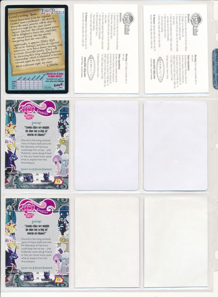 Enterplay My Little Pony Stickers Tattoos Chase Insert Mixed Lot (9 ...