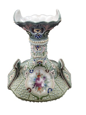 Nippon Moriage Base Hand Painted Center Panels 7” Tall. Beaded Pattern ...