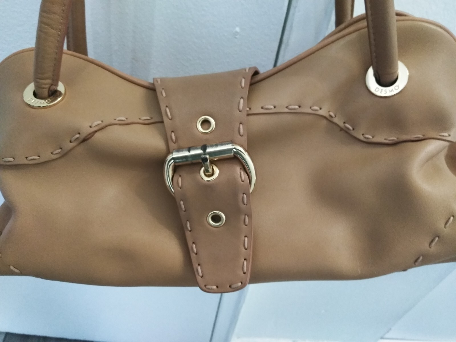 DESMO SATCHEL PURSE HANDBAG CARAMEL STITCH DETAILS MADE IN ITALY (RARE ...