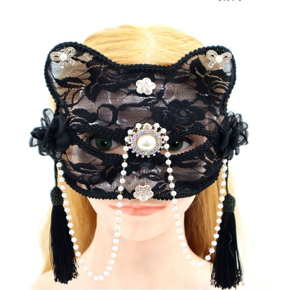 Eye Mask Half Face Lace Cat Mask Half Face Masks Gothic Fancy Dress ...