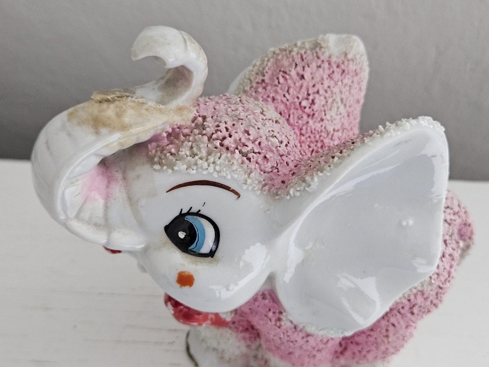 Vintage Spaghetti Elephant Figurine, Textured Pink Elephant, Trunk Up ...