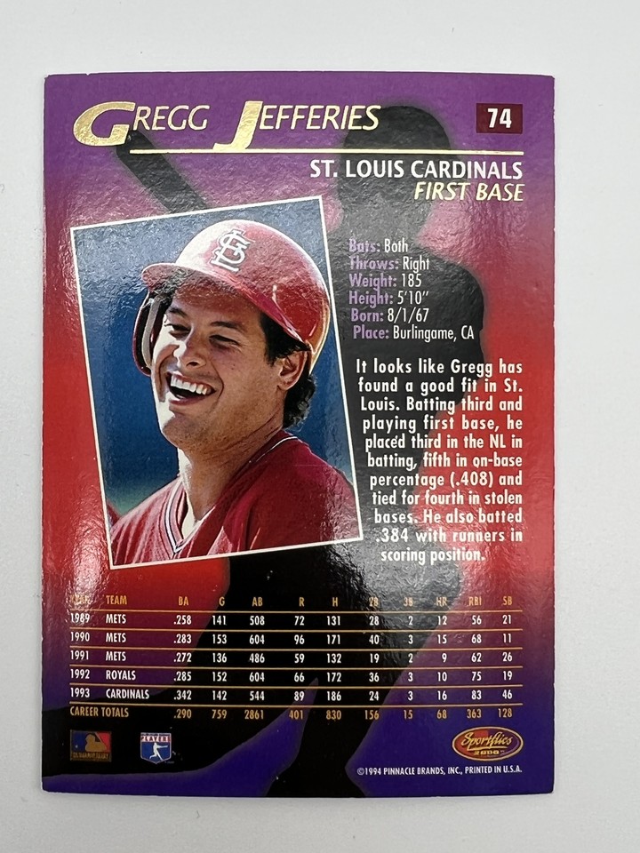 Gregg Jefferies #74 Lenticular - Baseball Card - 1994 Sportsflics 2000 ...