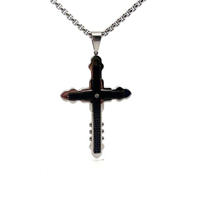 Shaquille O'Neal .02ct Natural Diamond Two-tone Stainless Cross Pendant ...