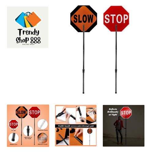 24'' Flagger Helper Slow and Stop Paddle Signs with 60'' Telescopic ...