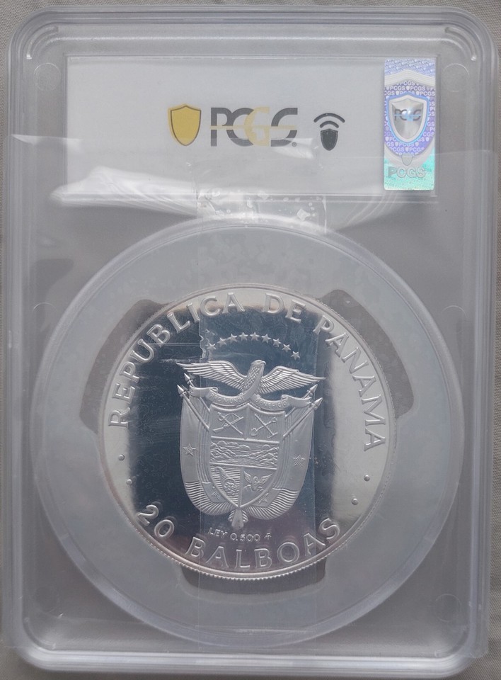PANAMA SILVER PROOF 20 BALBOAS COIN 1984 YEAR KM#98 DISCOVERY PCGS ...