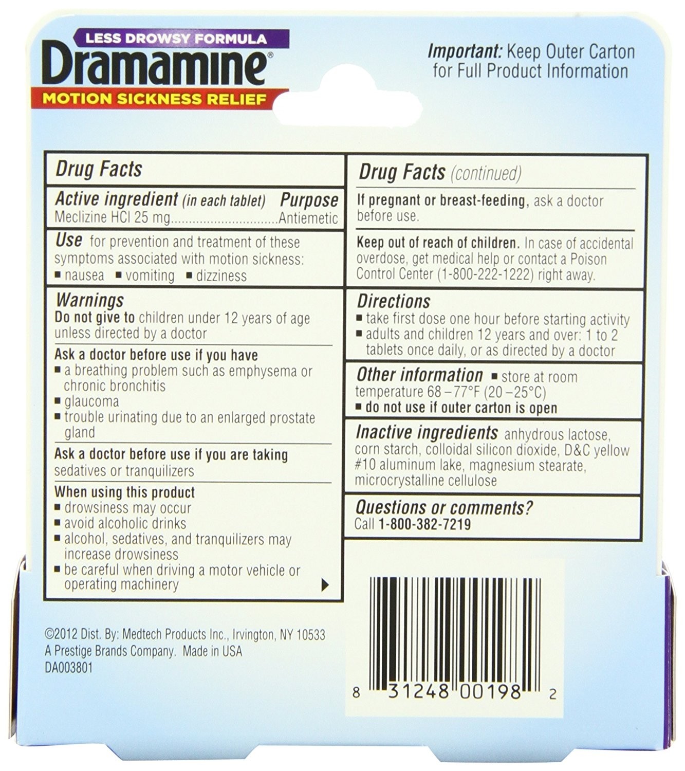 Dramamine Less Drowsy Formula Motion Sickness Relief Tablets 8 Count Pack of 3 | eBay