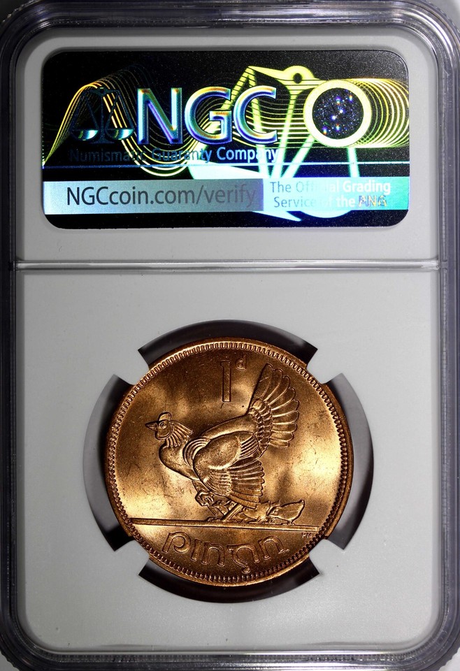 Ireland Republic Bronze 1968 Penny NGC MS64 RD NICE RED Hen with chicks ...