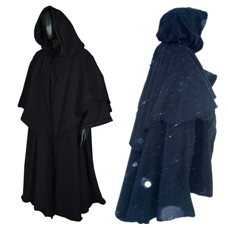 Halloween Wizard Hooded Cloak Medieval Witchcraft Vampire Cape Robe ...