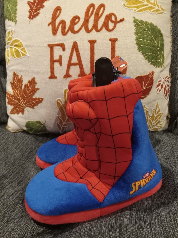MARVEL SPIDERMAN BOOT SLIPPERS SIZE L 11/12 COLOR RED,BLUE,BLACK | eBay