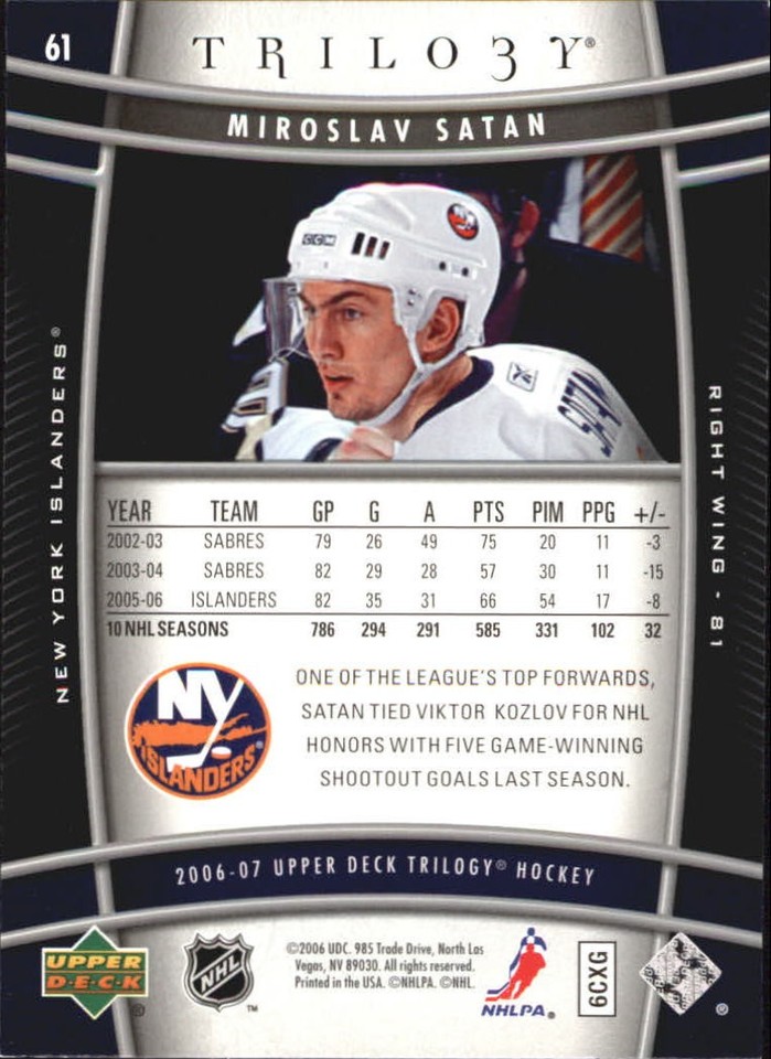 2006-07 Upper Deck Trilogy #61 Miroslav Satan - HKY | eBay