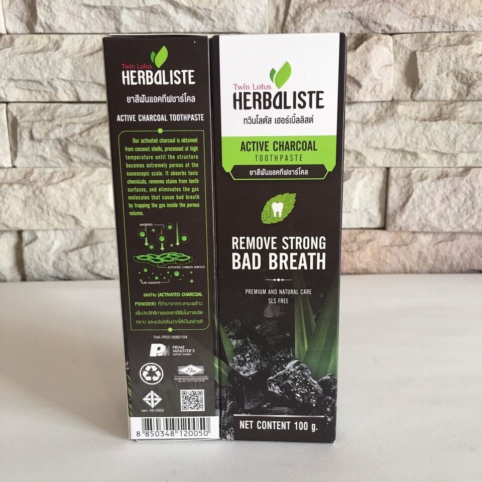Twin Lotus Toothpaste Active Charcoal Herbaliste Triple Action Herbal ...