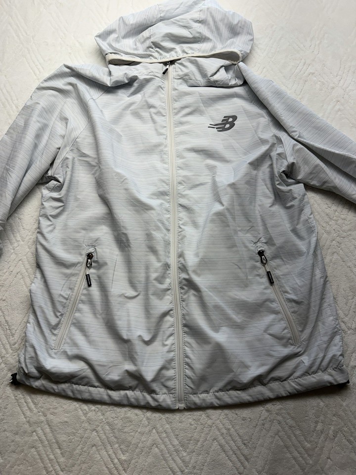New Balance Mens M Hooded Windbreaker Jacket Gray Full Zip Lightweight ...