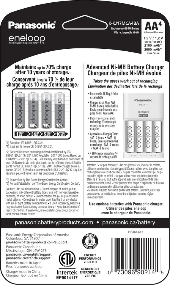 Panasonic eneloop (BK3MCCA4BA) AA 2000mAh NiMH Rechargeable Batteries ...