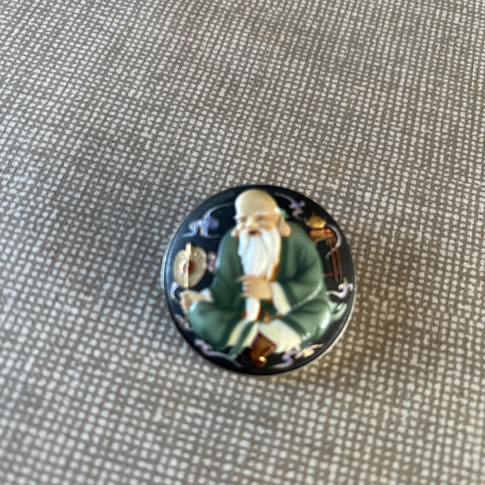 VintageJapanese Toshikane Arita Tile Pin/Pendant - Gem