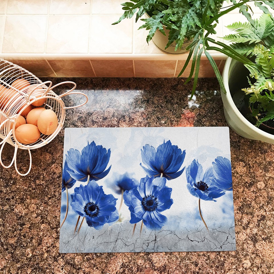 Poppy's Flower Blue British Glass Chopping Board Kitchen Worktop Saver ...
