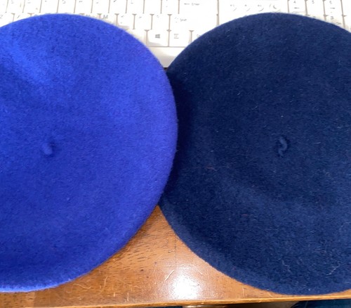 2 Vintage Lambs Wool Beret Hats Aris Royal Blue and N… - Gem
