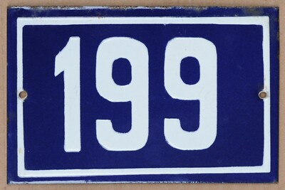 Old blue French house number 199 door gate plate steel enamel plaque ...