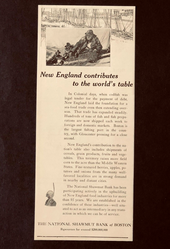 1921 Merchants National Bank Advertisement Fisherman Food Table Antique ...