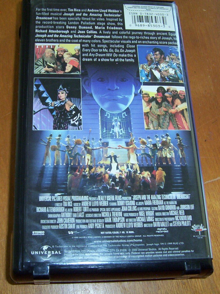 Joseph&the Amazing Technicolor Dreamcoat-VHS, 2000 w/Donny Osmond ...