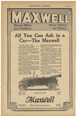 1917 Maxwell Motor Sales Ad: Maxwell Touring Car - $8 Per Month to ...