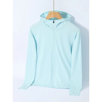 Light Blue Zip-Up Athletic Jacket with Hoodie Size Small | eBay