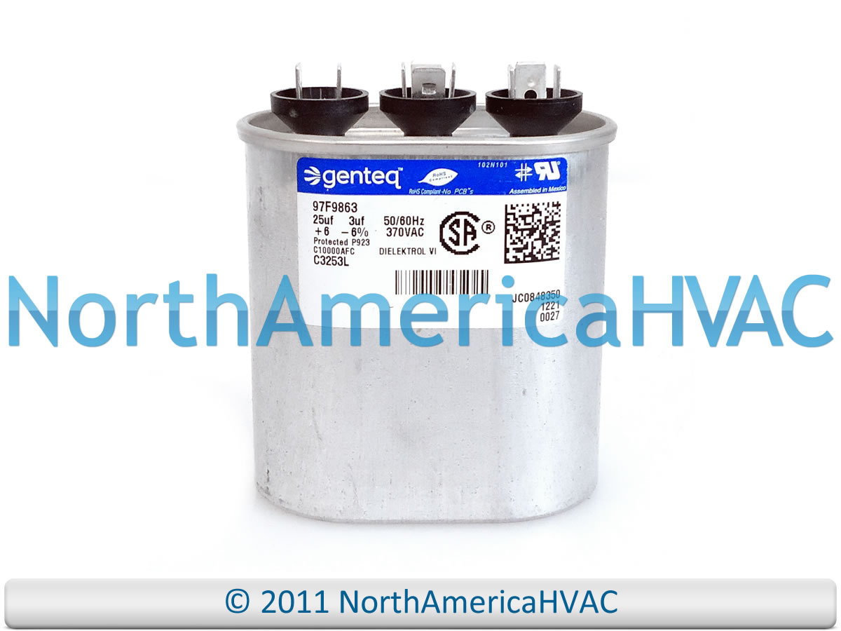 Capcom Capacitor Oval 25/3 uf MFD 370 Volt Fits GE Genteq 97F9863BZ2 ...