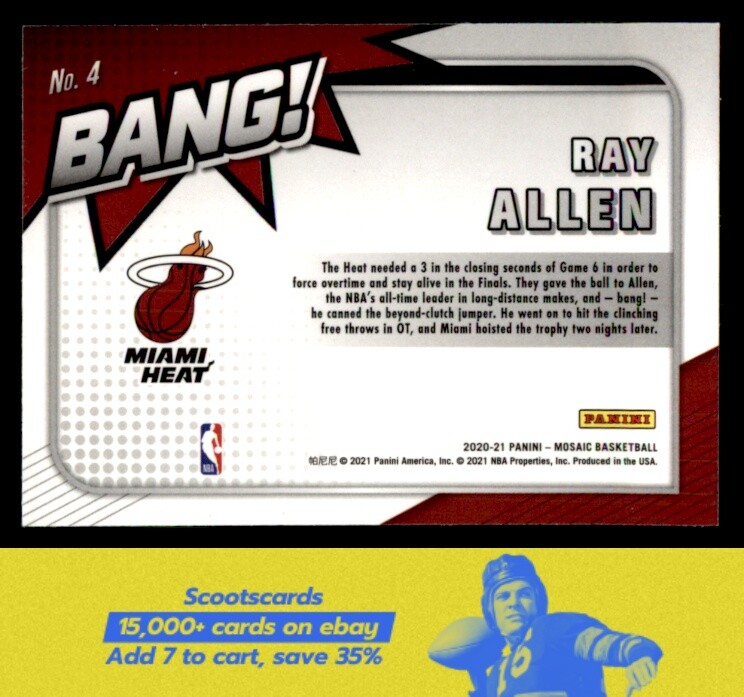 2020 Panini Mosaic Ray Allen Bang! #4 Miami Heat | eBay