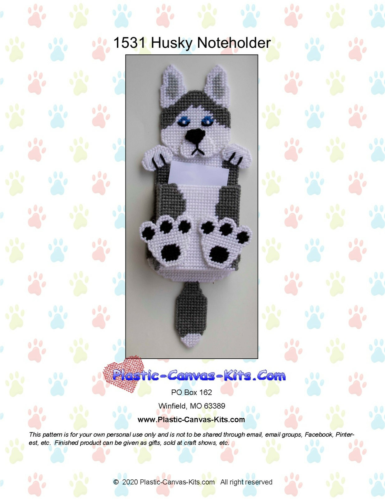 Husky Dog Note Holder- Plastic Canvas Pattern or Kit | eBay